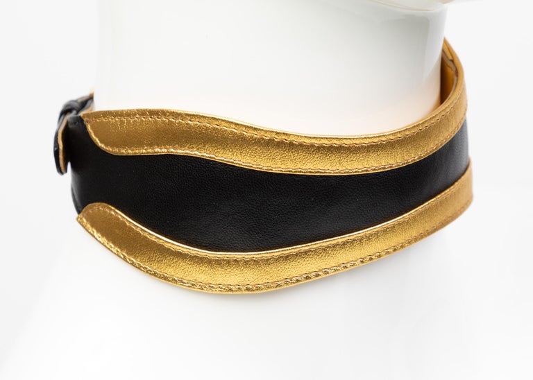 Prada Fairy Collection Black Gold Leather Choker Necklace For Sale at ...