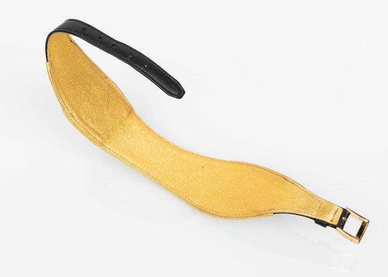 Prada Fairy Collection Black Gold Leather Choker Necklace For Sale at ...