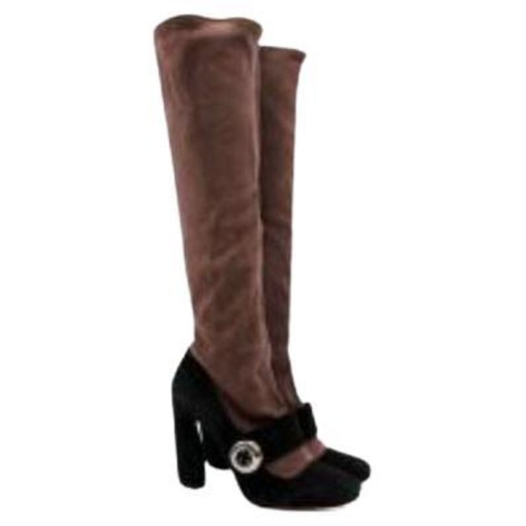 Prada Fall 2011 Suede Mary Jane Illusion Knee High Boots For Sale at ...