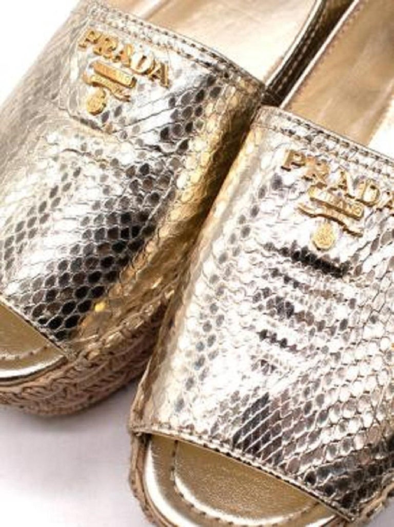Prada Faux Snake Skin Silver Embossed Leather Platform Loafers For Sale ...