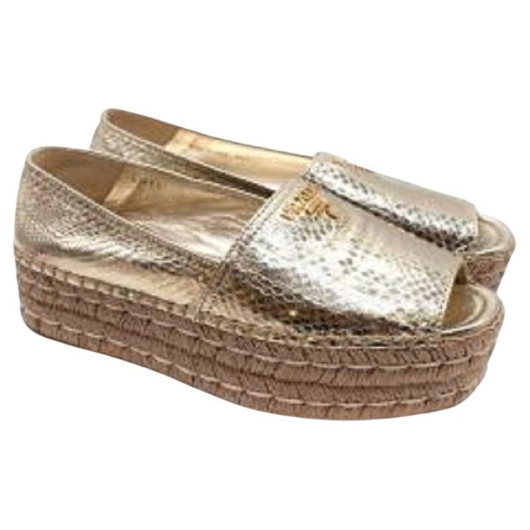 Prada Faux Snake Skin Silver Embossed Leather Platform Loafers For Sale ...