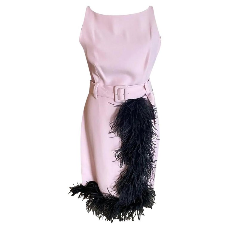 PRADA FEATHER TRIMMED PINK COCTAIL DRESS Sz IT 42 For Sale at 1stDibs