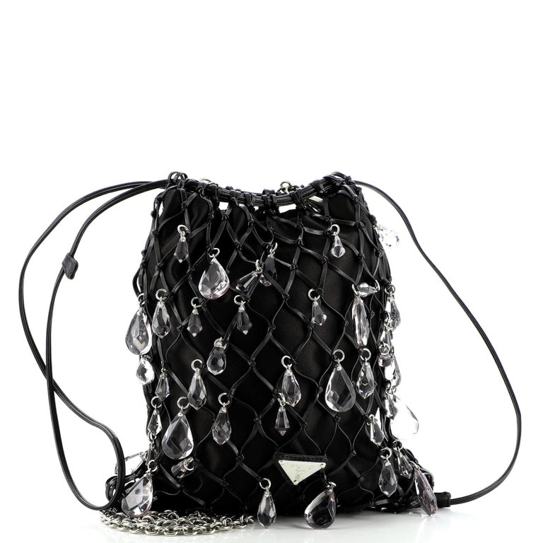Prada Fishnet Chain Crossbody Bag Woven Leather and Satin with Crystals ...