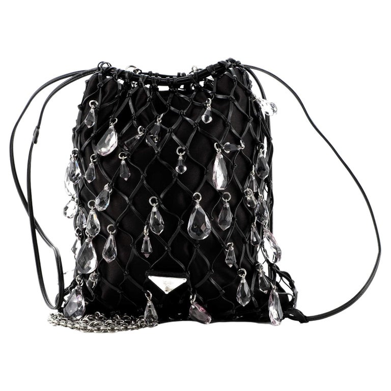 Prada Fishnet Chain Crossbody Bag Woven Leather and Satin with Crystals ...
