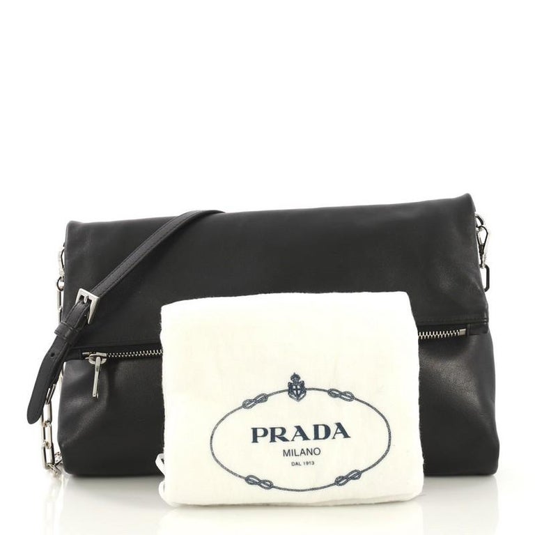 Prada Fold Over Chain Clutch Soft Calfskin Medium at 1stDibs