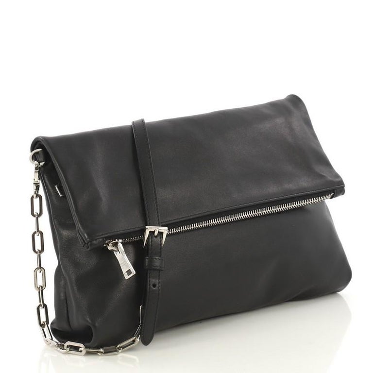 Prada Fold Over Chain Clutch Soft Calfskin Medium at 1stDibs