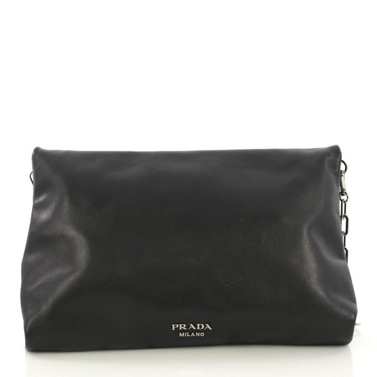 Prada Fold Over Chain Clutch Soft Calfskin Medium at 1stDibs