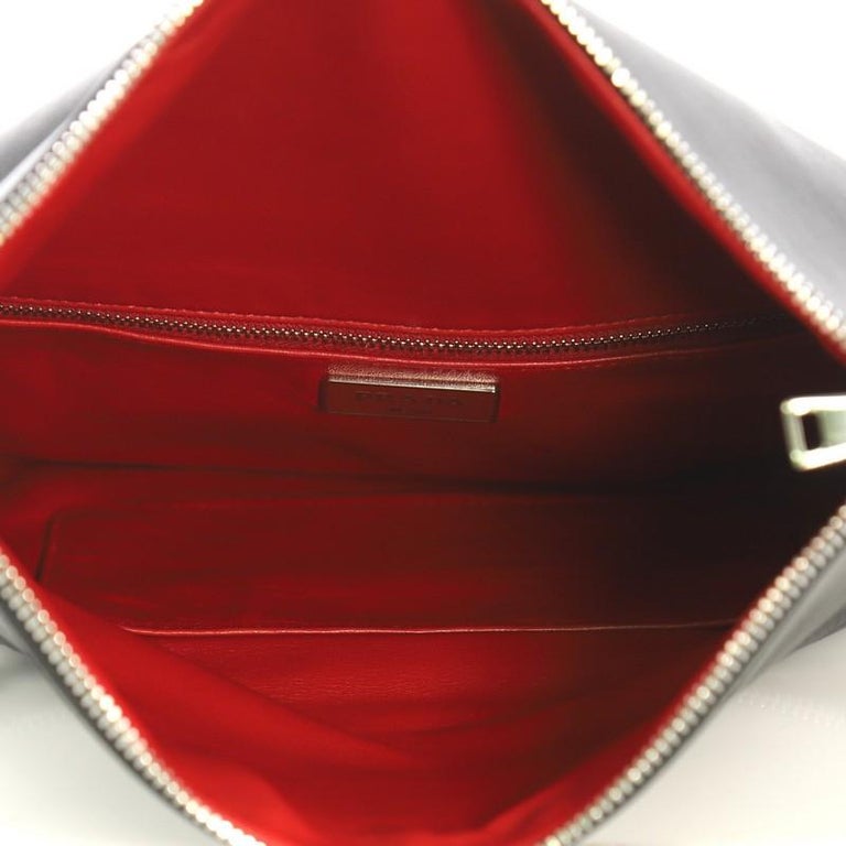 Prada Fold Over Chain Clutch Soft Calfskin Medium at 1stDibs