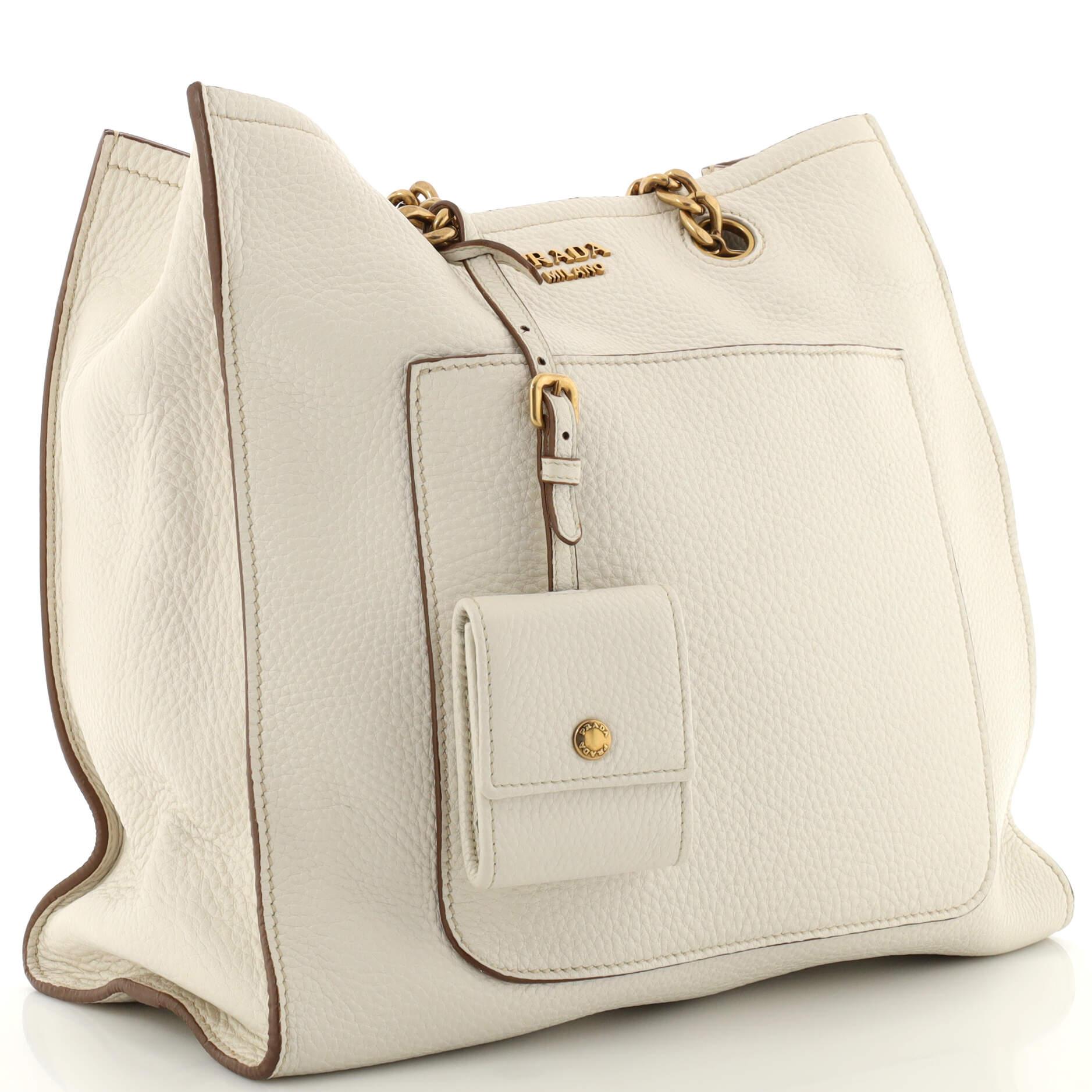 Prada Front Pocket Chain Tote Vitello Daino Medium For Sale at 1stDibs