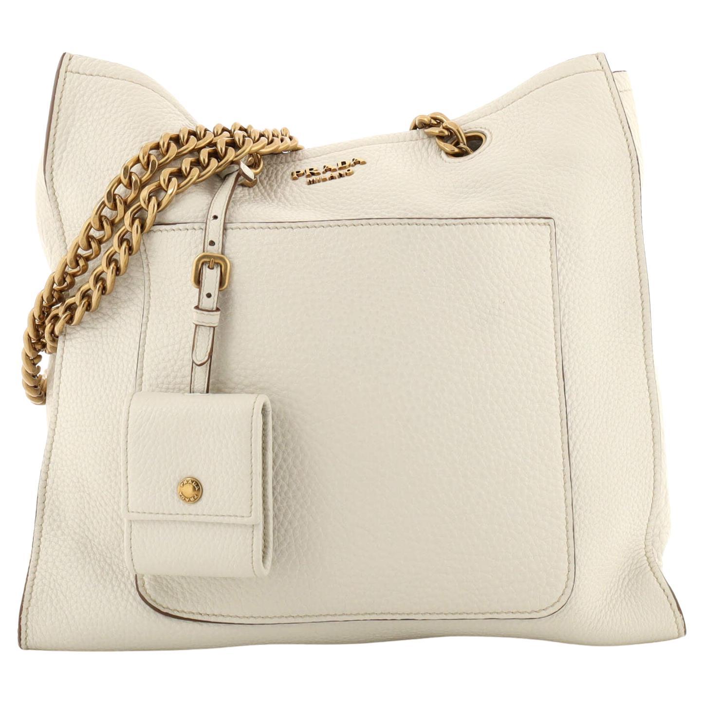 Prada Front Pocket Chain Tote Vitello Daino Medium For Sale at 1stDibs