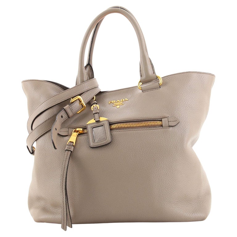 Prada Front Pocket Convertible Tote Vitello Daino Large For Sale at 1stDibs