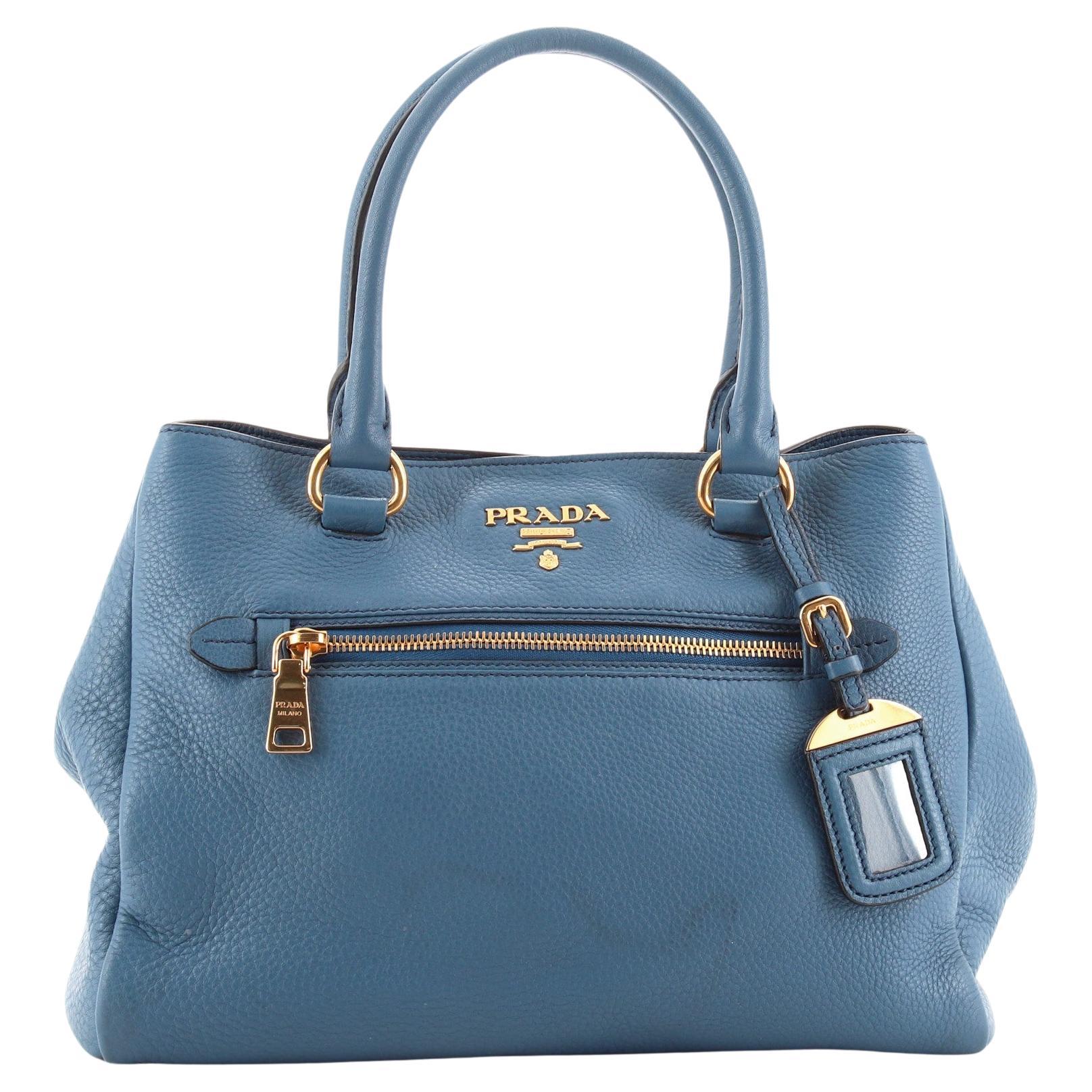 Prada Baby Blue Saffiano Lux Leather Small Galleria Double Zip Tote at ...