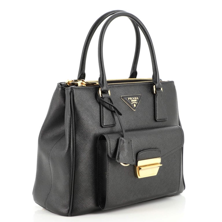 Prada Front Pocket Double Zip Lux Tote Saffiano Leather Small at 1stDibs