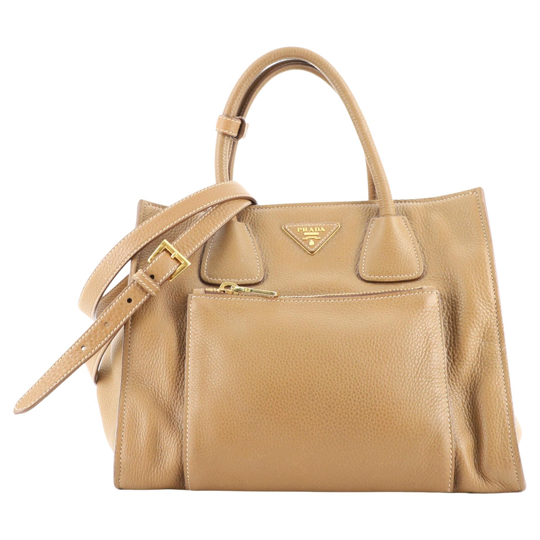 Prada Front Pocket Wing Convertible Tote Vitello Daino For Sale at 1stDibs