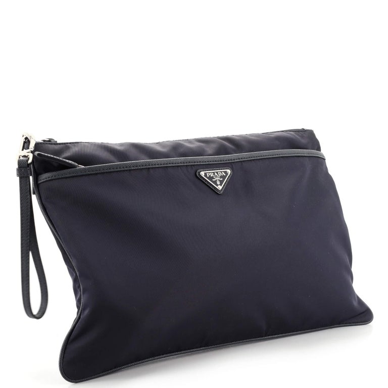 Prada Front Pocket Wristlet Clutch Tessuto with Saffiano Leather Large ...