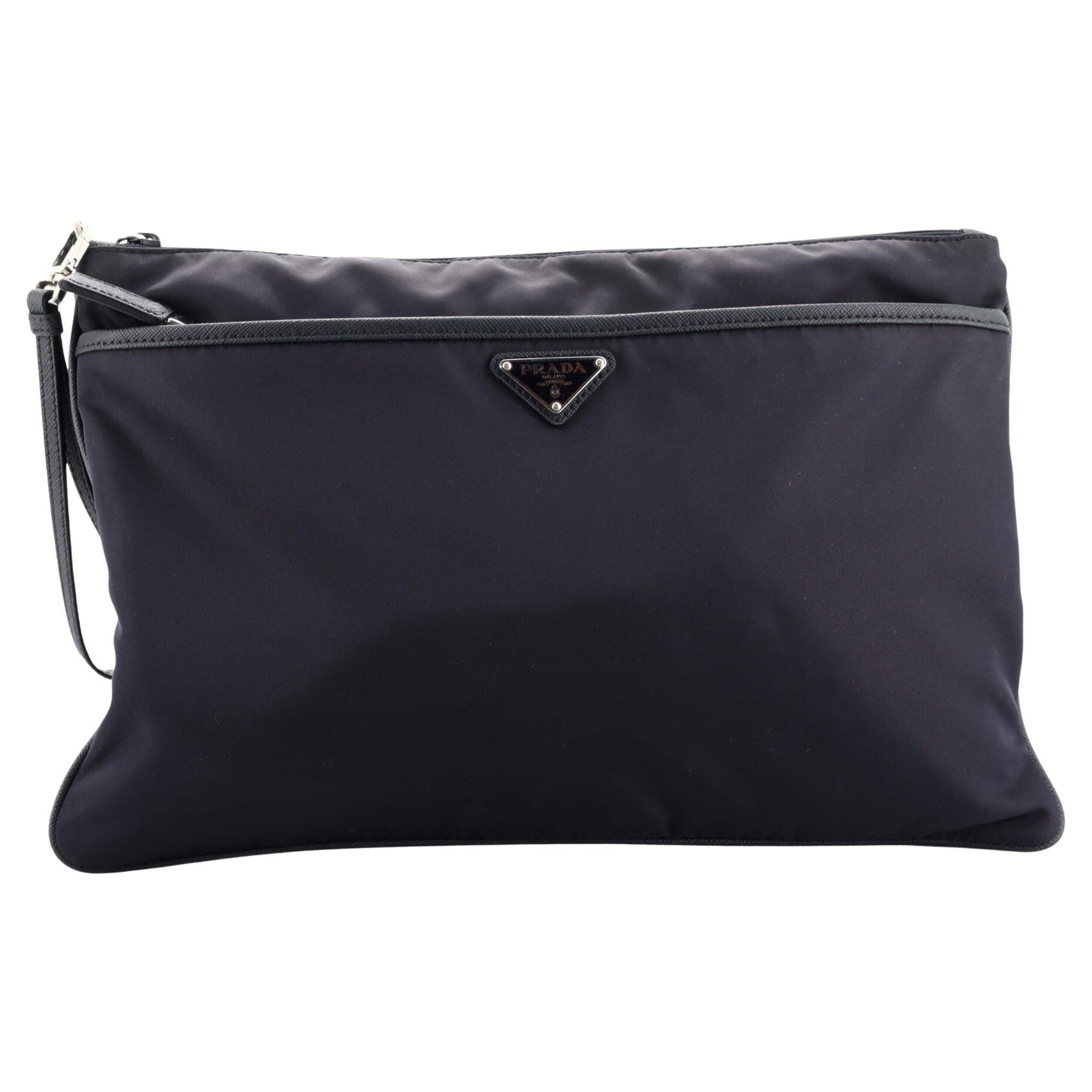 Prada Front Pocket Wristlet Clutch Tessuto with Saffiano Leather Large ...