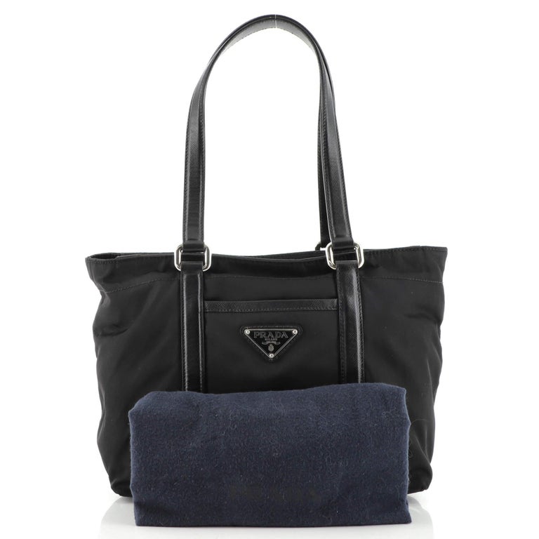 Prada Front Pocket Zip Tote Tessuto with Leather Small For Sale at 1stDibs