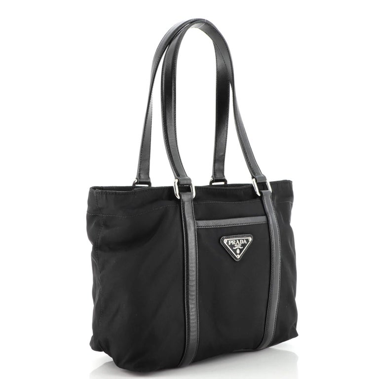 Prada Front Pocket Zip Tote Tessuto with Leather Small For Sale at 1stDibs