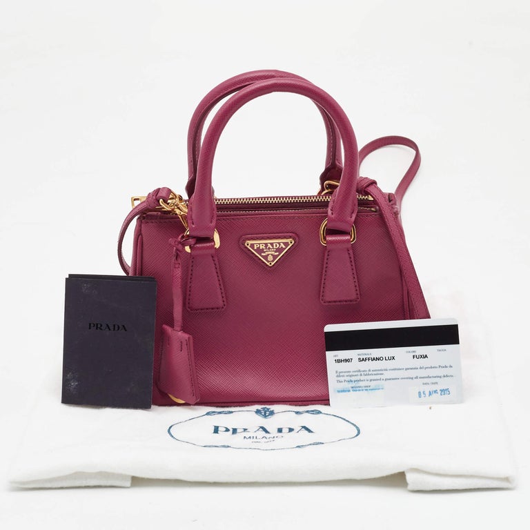 Prada Fuchsia Saffiano Lux Leather Mini Galleria Tote For Sale at 1stDibs