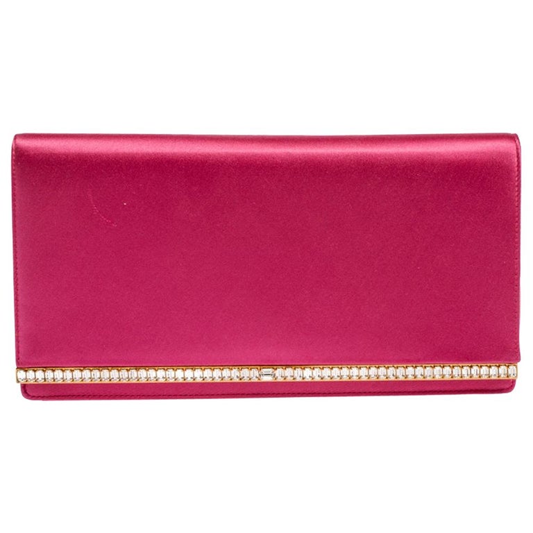 Prada Fuchsia Satin Crystal Embellished Clutch at 1stDibs