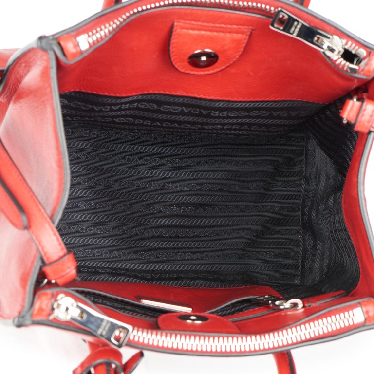 Prada FUOCO GLACE CALFSKIN LEATHER TWIN POCKET DOUBLE HANDLE TOTE For ...