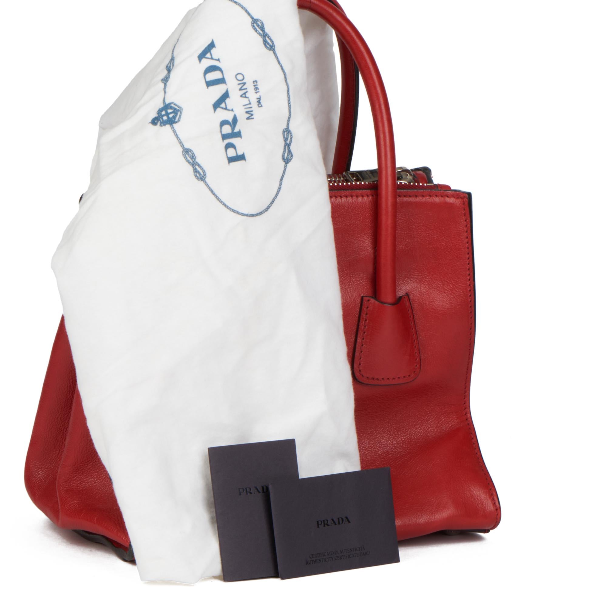 Prada FUOCO GLACE CALFSKIN LEATHER TWIN POCKET DOUBLE HANDLE TOTE For ...