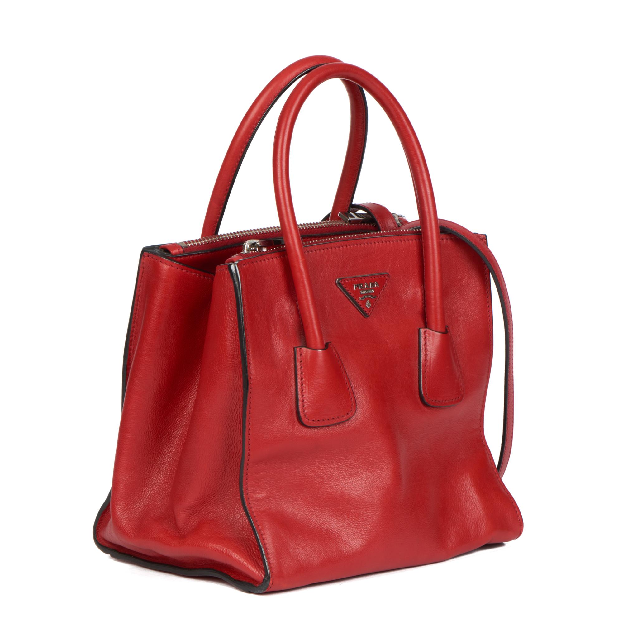 Prada FUOCO GLACE CALFSKIN LEATHER TWIN POCKET DOUBLE HANDLE TOTE For ...