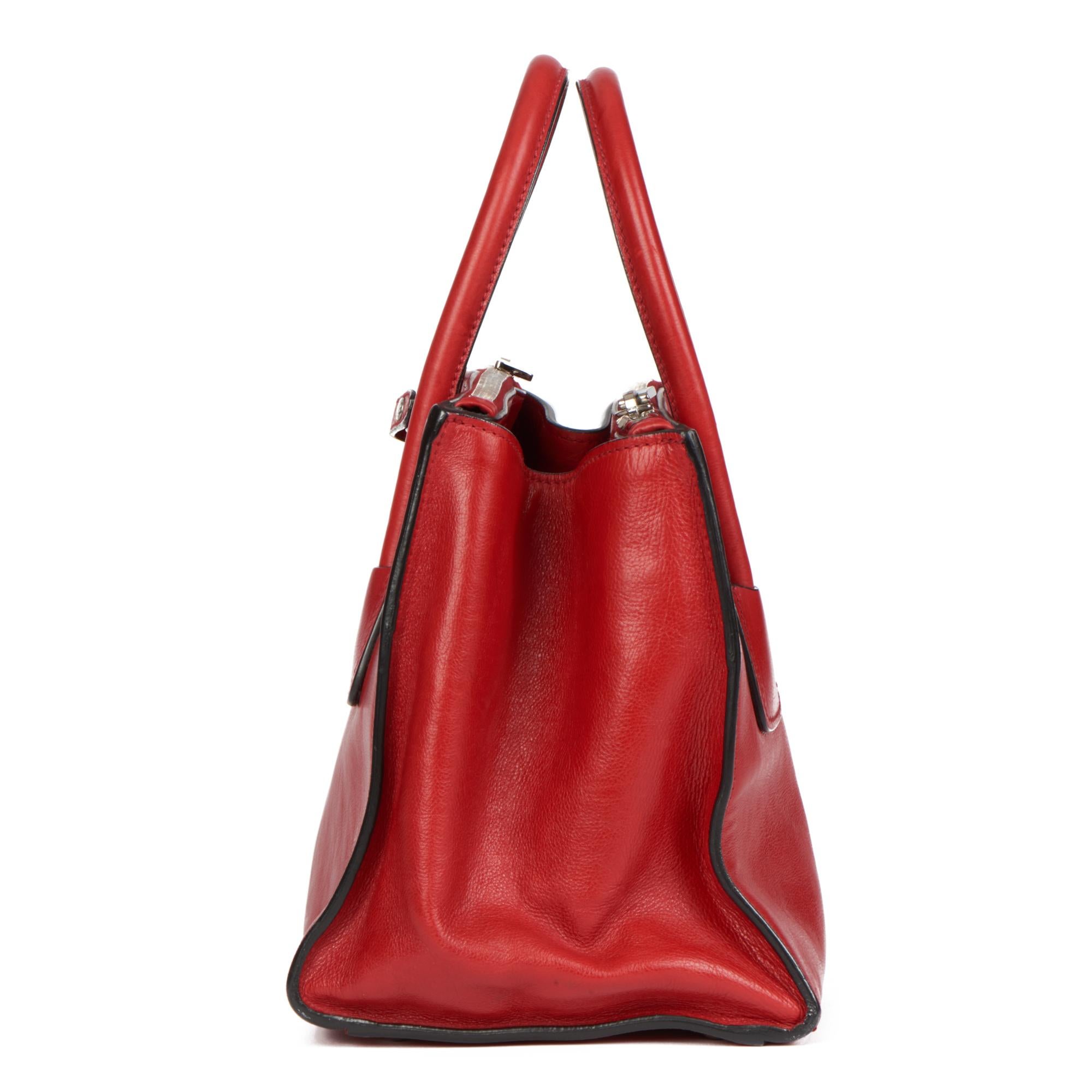 Prada FUOCO GLACE CALFSKIN LEATHER TWIN POCKET DOUBLE HANDLE TOTE For ...