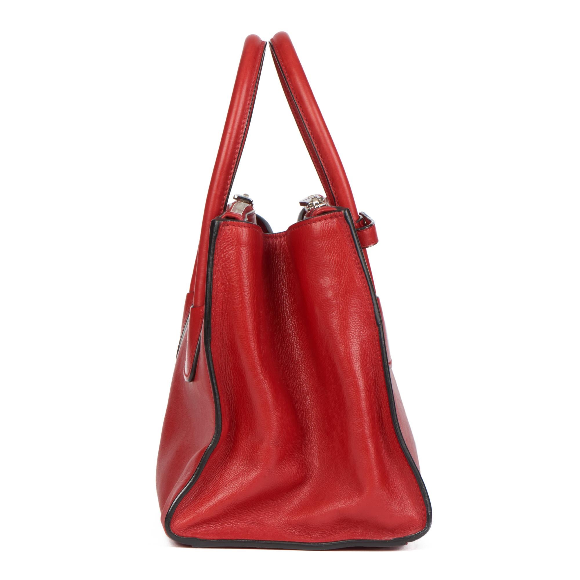 Prada FUOCO GLACE CALFSKIN LEATHER TWIN POCKET DOUBLE HANDLE TOTE For ...