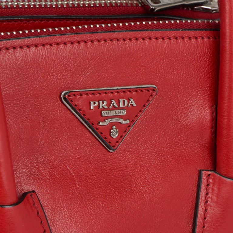 Prada FUOCO GLACE CALFSKIN LEATHER TWIN POCKET DOUBLE HANDLE TOTE For ...