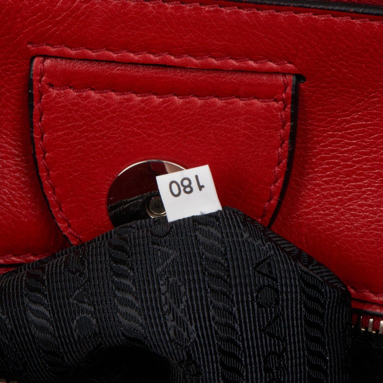 Prada FUOCO GLACE CALFSKIN LEATHER TWIN POCKET DOUBLE HANDLE TOTE For ...