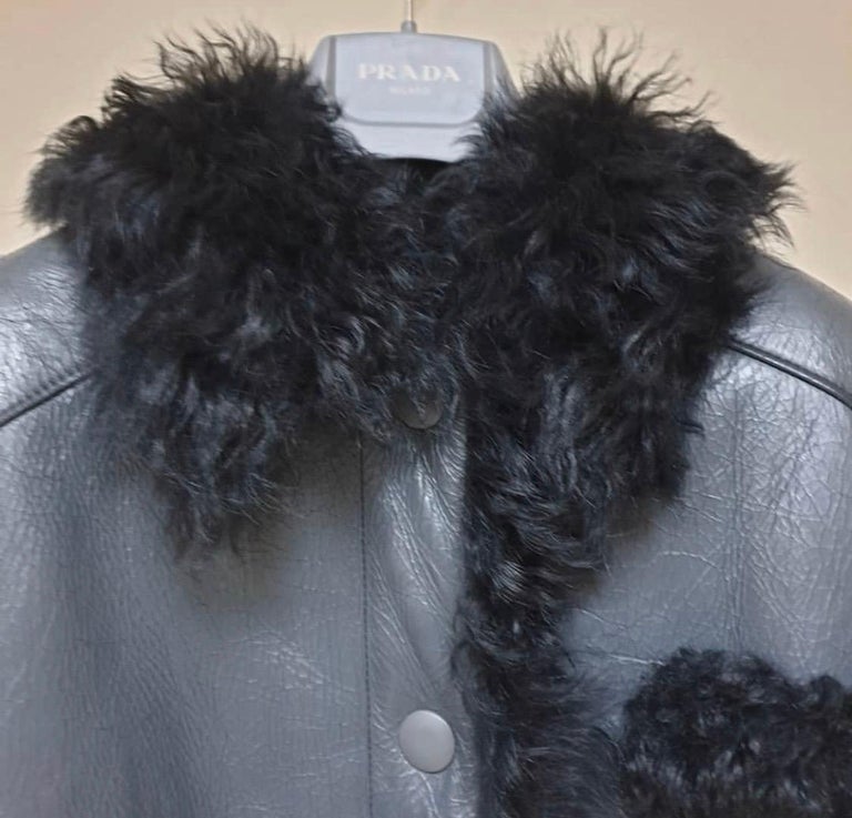 Prada Fur Trimmed Winter Leather Jacket For Sale at 1stDibs