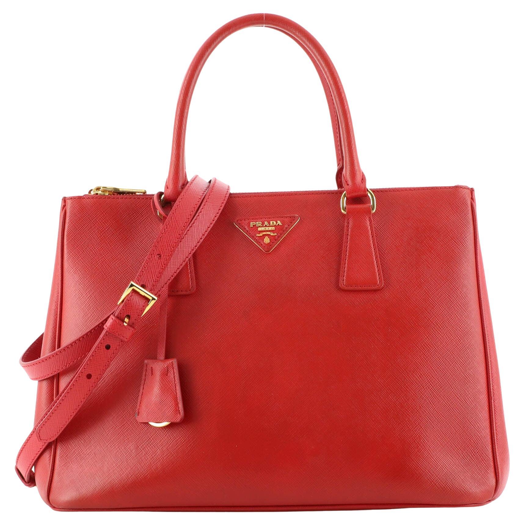Prada Red Saffiano Lux Leather Large Double Zip Tote at 1stDibs