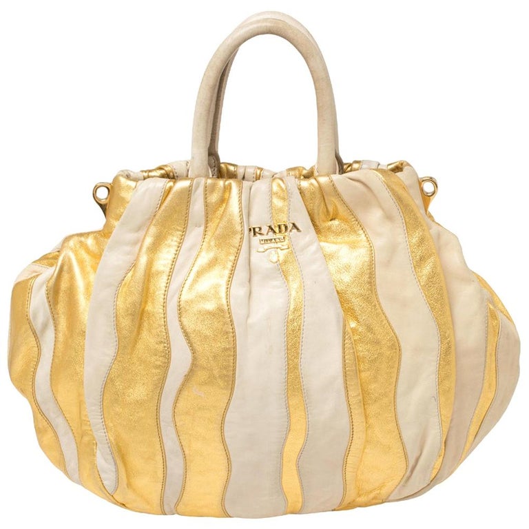 Prada Gold/Beige Stripe Leather Hobo at 1stDibs