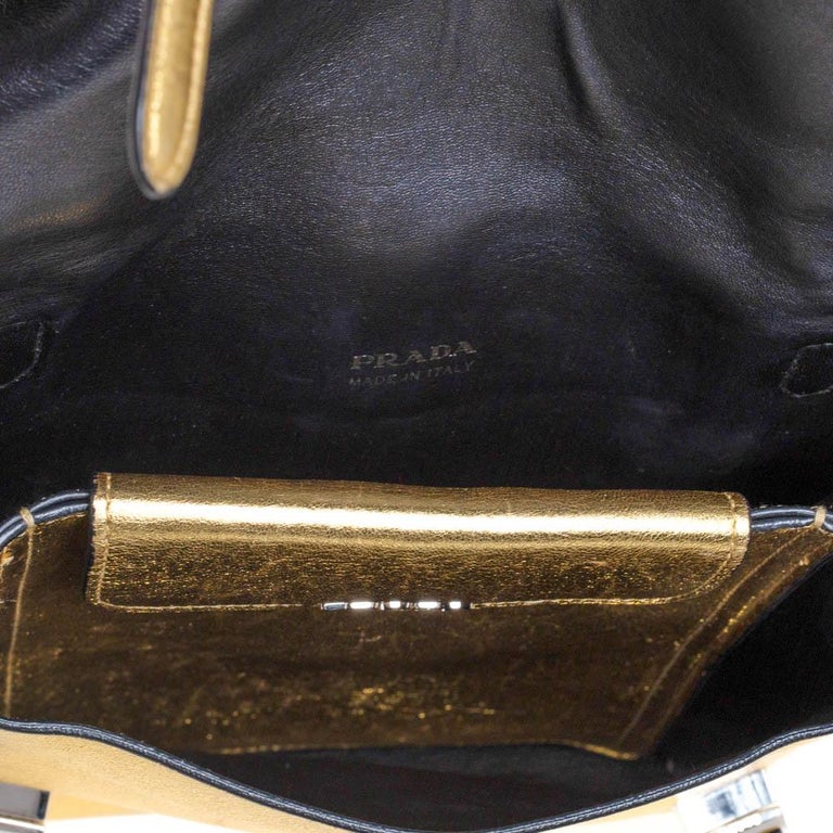 Prada Gold Leather Double Flap Turn Lock Shoulder Bag at 1stDibs