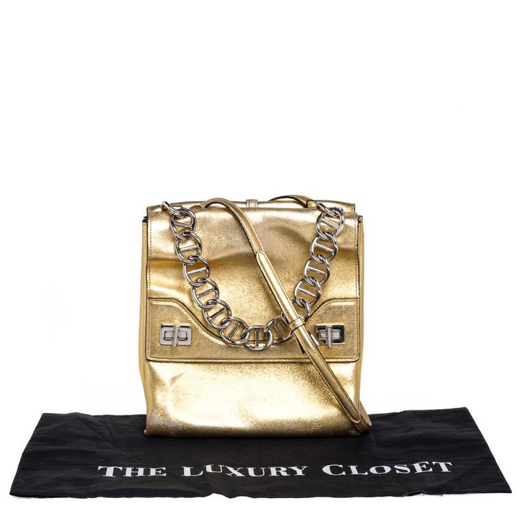 Prada Gold Leather Double Flap Turn Lock Shoulder Bag at 1stDibs