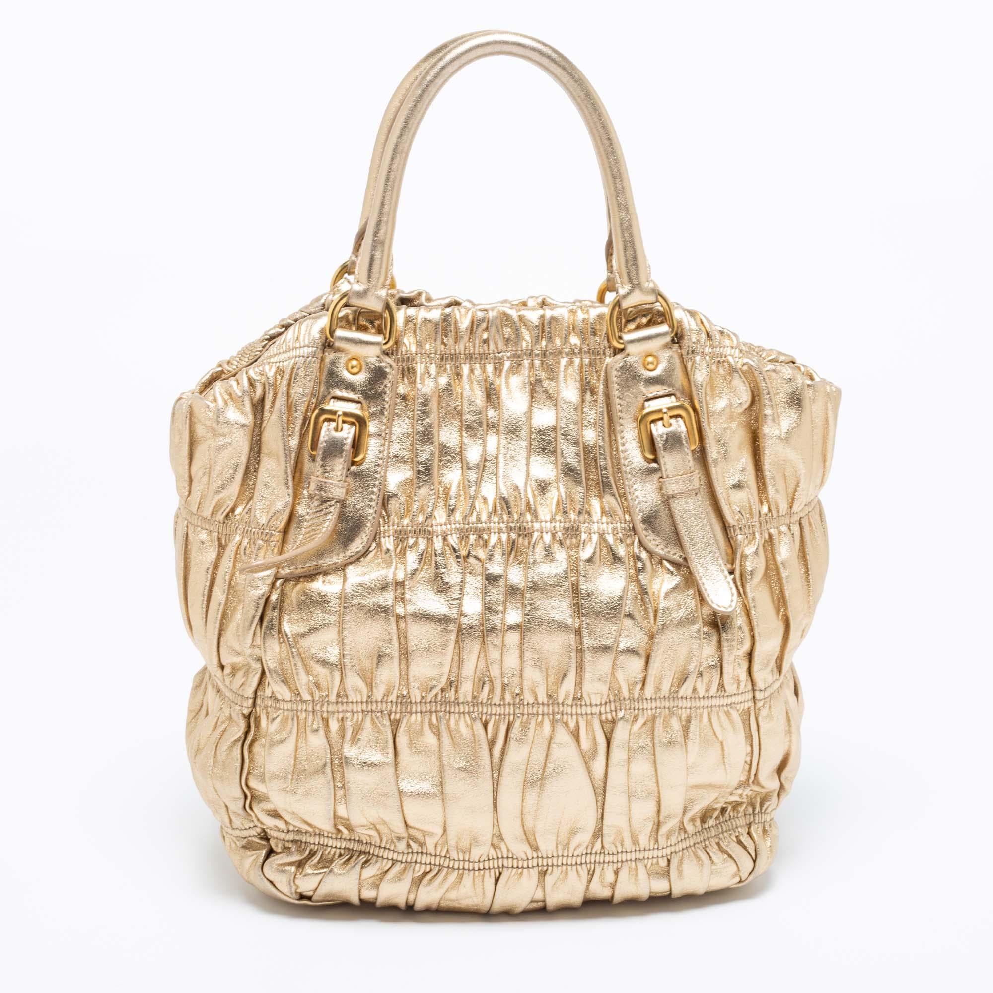 Prada Gold Nappa Gaufre Leather Tote at 1stDibs | prada gaufre leather bag