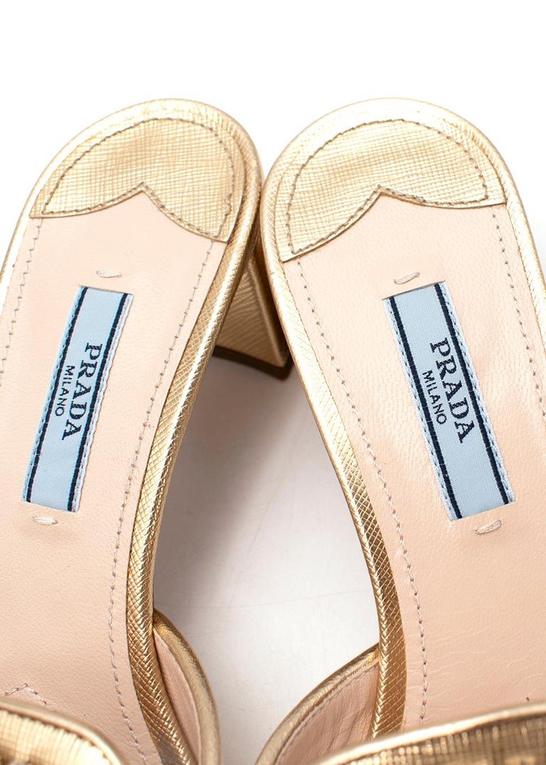 Prada Gold Saffiano Leather Crystal Embellished Heeled Sandals EU 37 ...