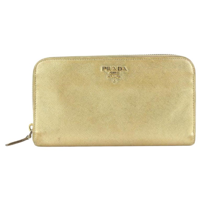 Prada Gold Saffiano Leather zip Around Continental Wallet 364pr525 For ...