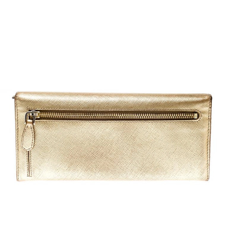 Prada Gold Saffiano Lux Leather Long Flap Wallet For Sale at 1stDibs ...