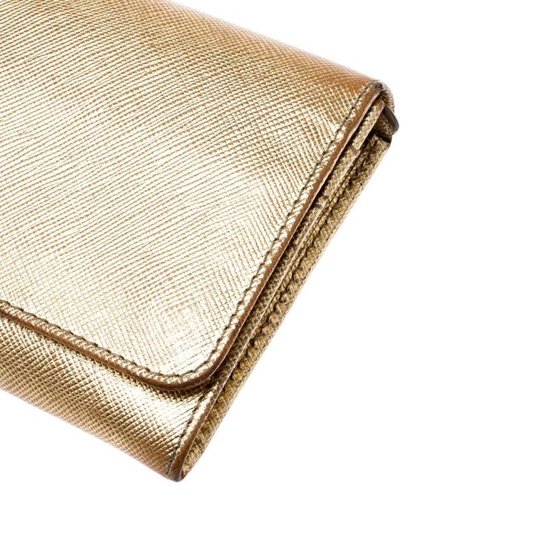 Prada Gold Saffiano Lux Leather Long Flap Wallet For Sale at 1stDibs ...