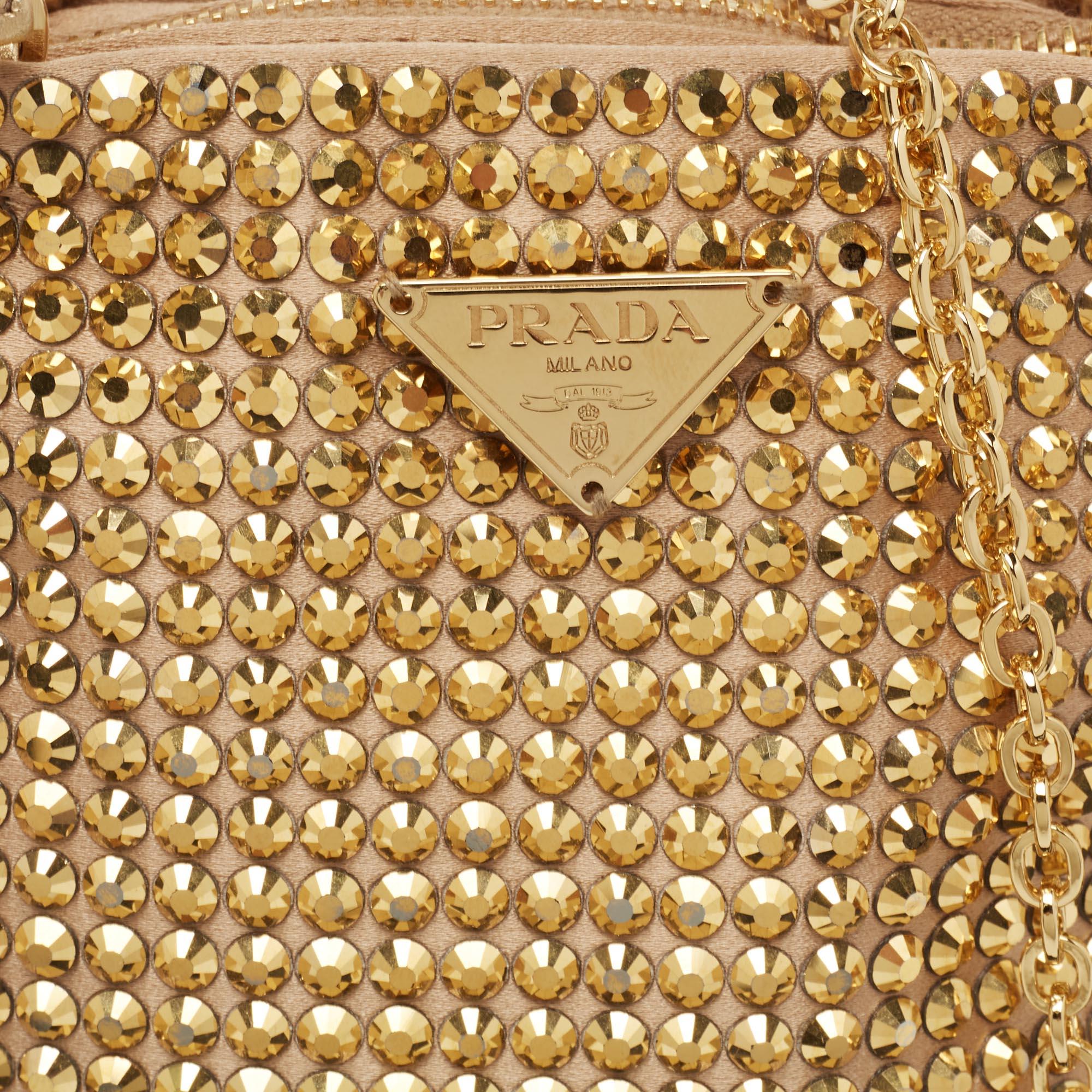 Prada Gold Satin Crystal Embellished Crossbody Bag at 1stDibs