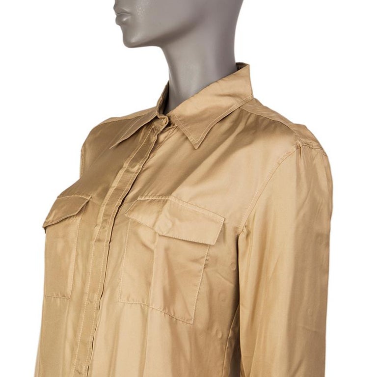 PRADA gold silk SATIN Button Up Shirt 42 M For Sale at 1stDibs