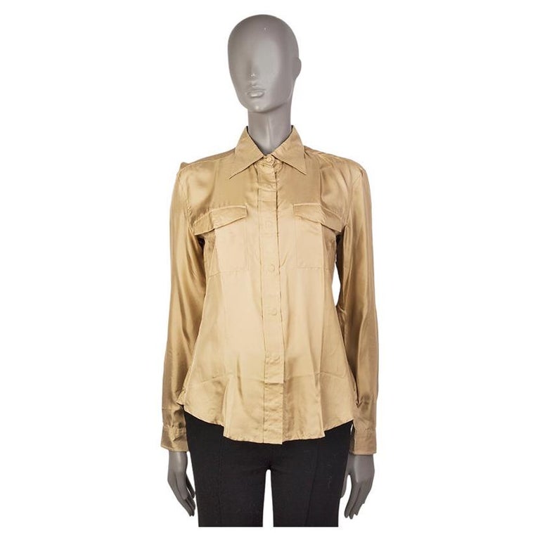 PRADA gold silk SATIN Button Up Shirt 42 M For Sale at 1stDibs