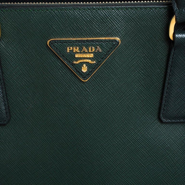 Prada Green Bicolor Saffiano Lux Leather Medium Double Zip Tote at 1stDibs