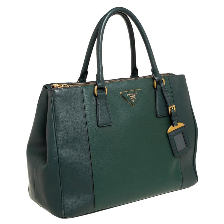 Prada Green Bicolor Saffiano Lux Leather Medium Galleria Tote at 1stDibs