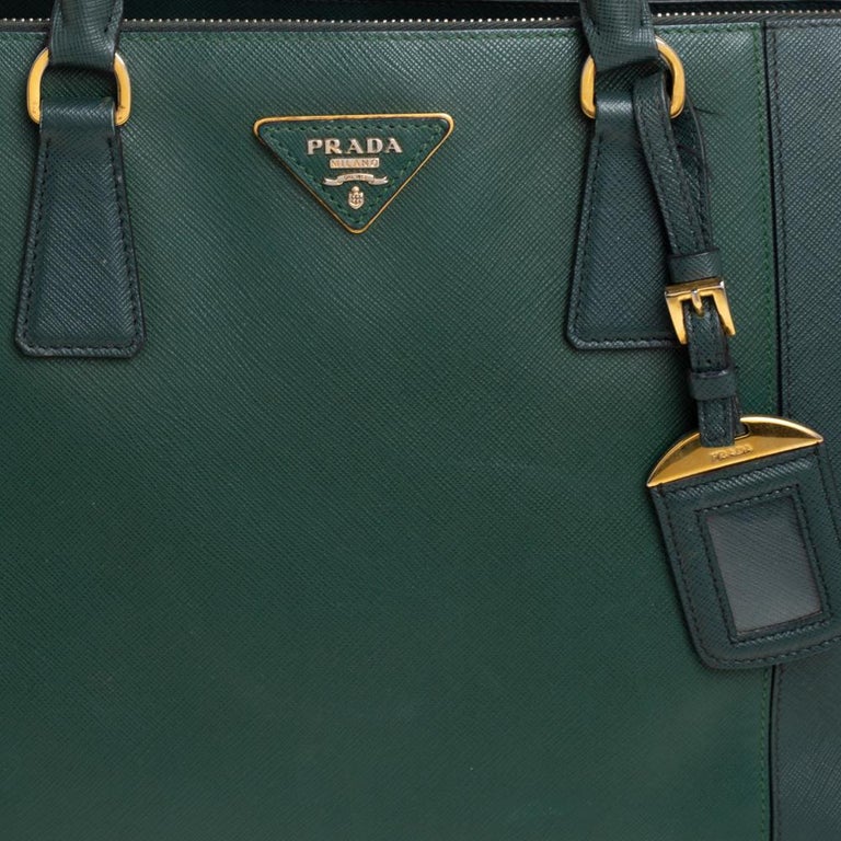 Prada Green Bicolor Saffiano Lux Leather Medium Galleria Tote at 1stDibs