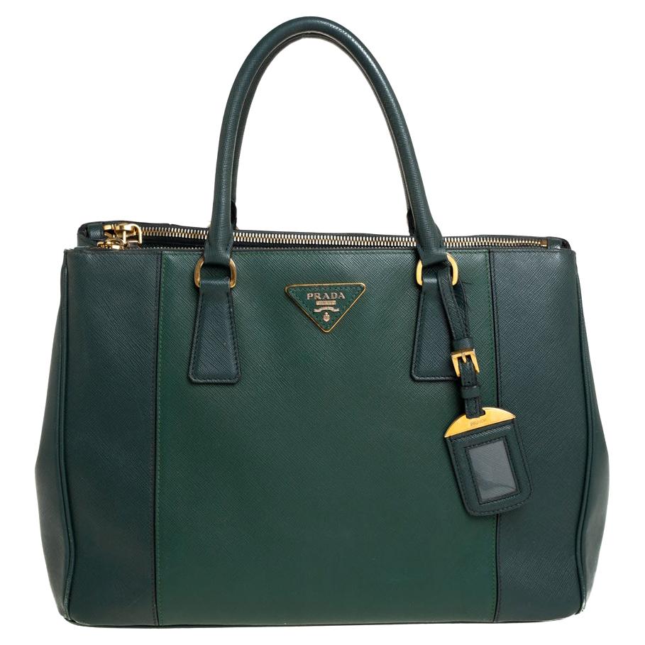 Prada Green Bicolor Saffiano Lux Leather Medium Galleria Tote at 1stDibs
