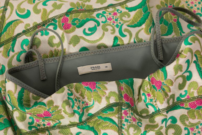 Prada Green Brocade A-Line Sleeveless Dress Spring 2003 For Sale at 1stDibs