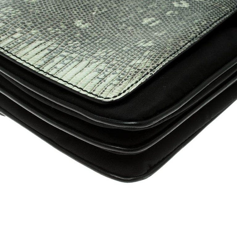 Prada Green Green/Black Nylon and Lizard Shoulder Bag For Sale at 1stDibs